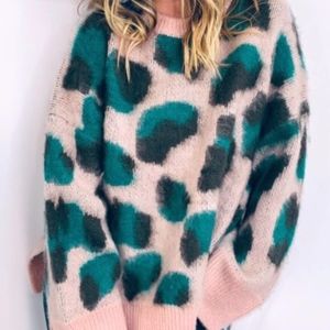 Sweaters | Patty Emerald Green Leopard Print Fuzzy Sweater | Poshmark